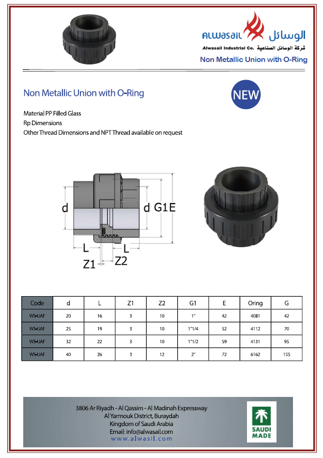 Non Metallic Union with O-Ring - Alwasail Industrial Company